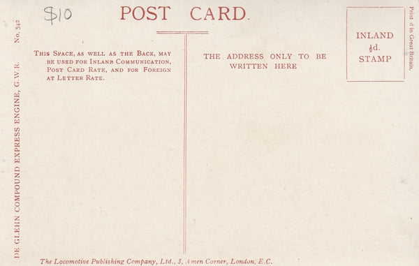 GB DE GLEHN COMPOUND EXPRESS ENGINE GWR POSTCARD – John Bertrand ...
