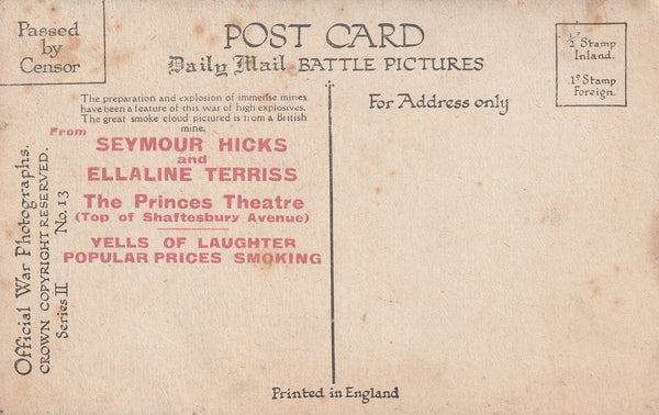 MILITARY WWI DAILY MAIL BATTLE PICTURES MINE EXPLODING ADVERTISING POS ...